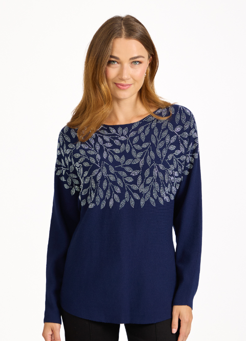 Mudflower Diamante Leaf Print Jumper - Suzanne Charles